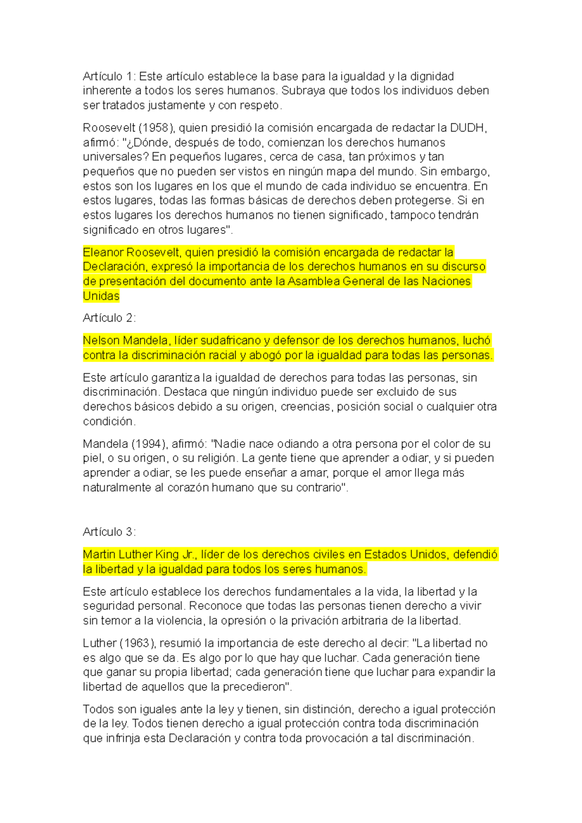 Declaracion universal de los DD - Artículo 1: Este artículo establece ...
