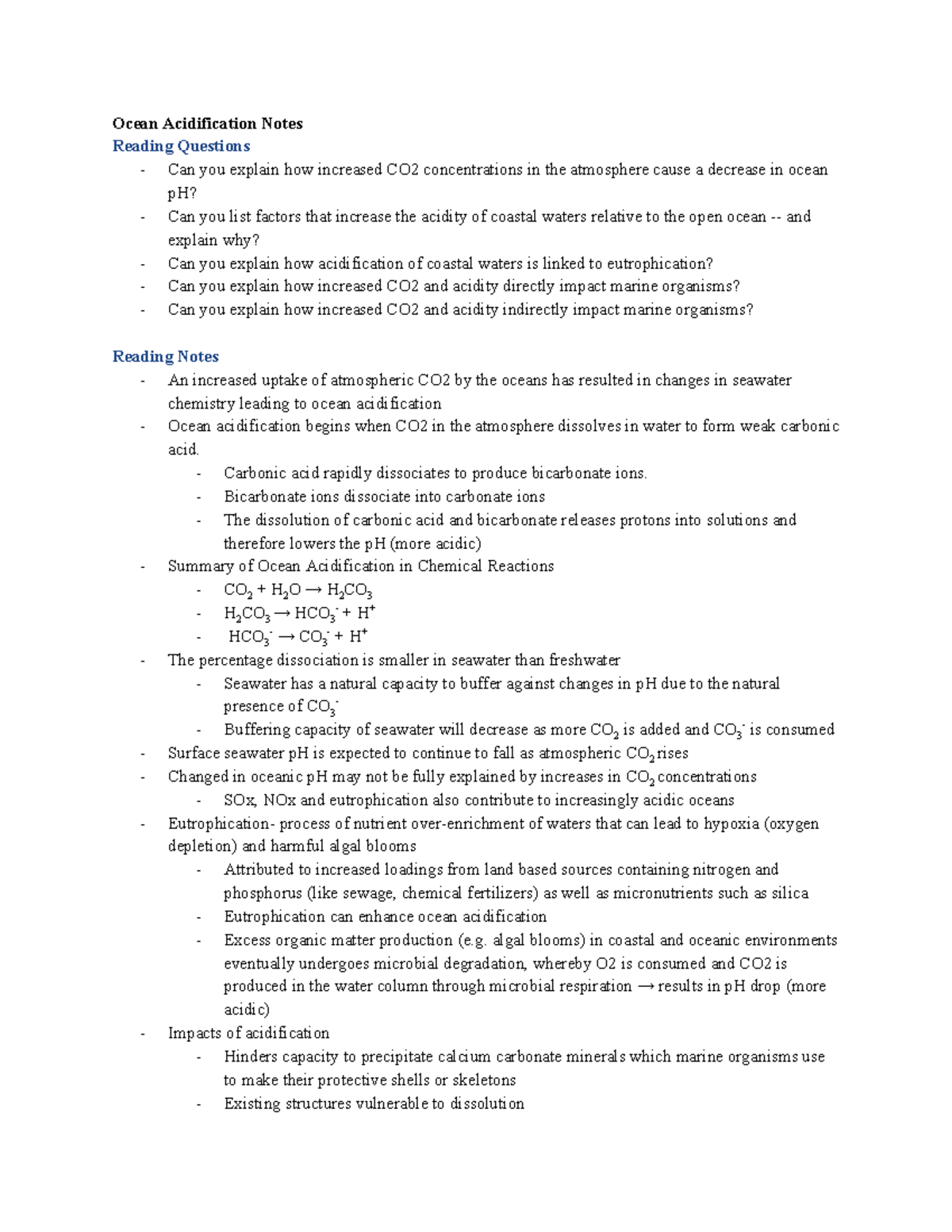 GEOG 205 Ocean Acidification - Ocean Acidification Notes Reading ...