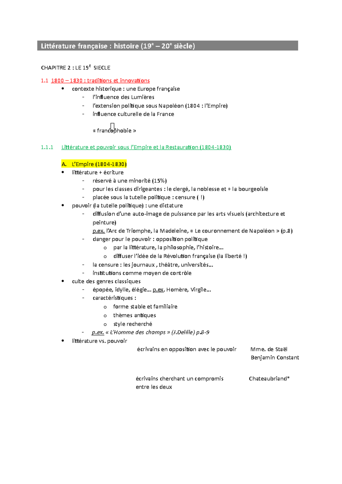Hoofdstuk 2 Franse Literatuur - Litérature française : histoire (19e ...