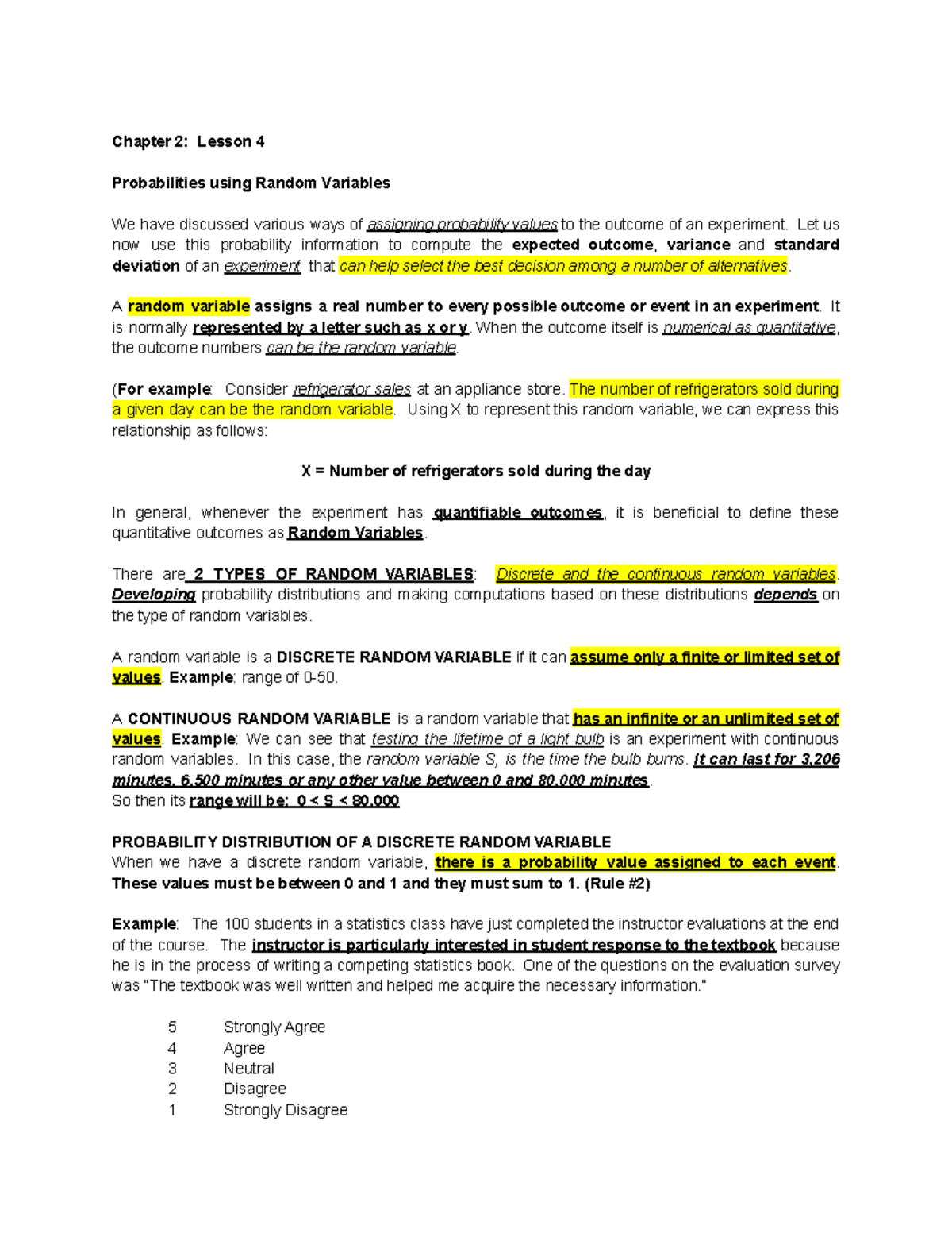 Lecture- Mansci - Chapter 2: Lesson 4 Probabilities using Random Variables We have discussed ...