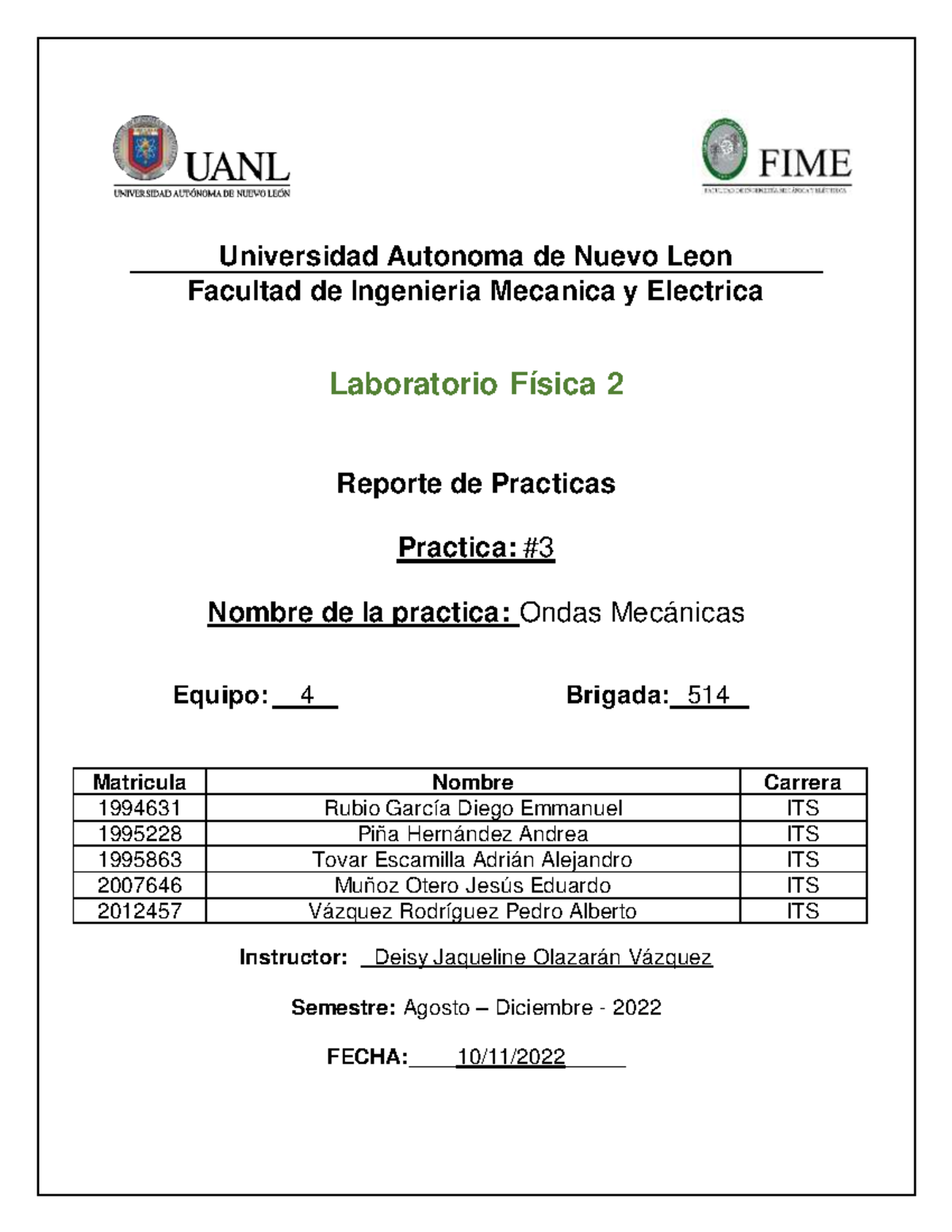 Equipo 4 Practica 3 fisica 2 lab - Universidad Autonoma de Nuevo Leon Facultad de Ingenieria ...