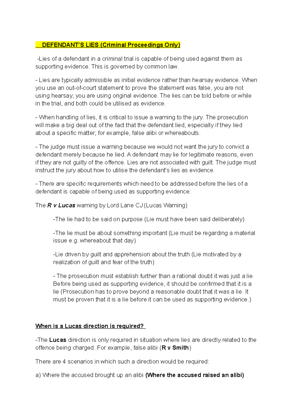 Lies Evidence LAW - DEFENDANT’S LIES (Criminal Proceedings Only) -Lies ...