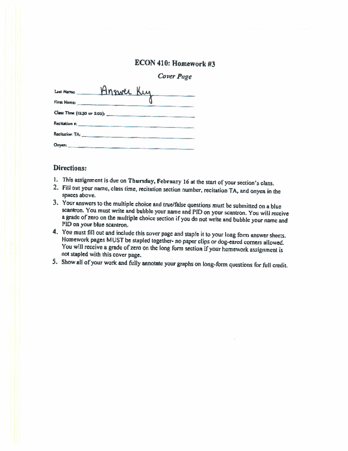 Homework 3 Answer Key - ECON 410: Homework #3 last Name: __ _ ﬁﬁmﬁk ...