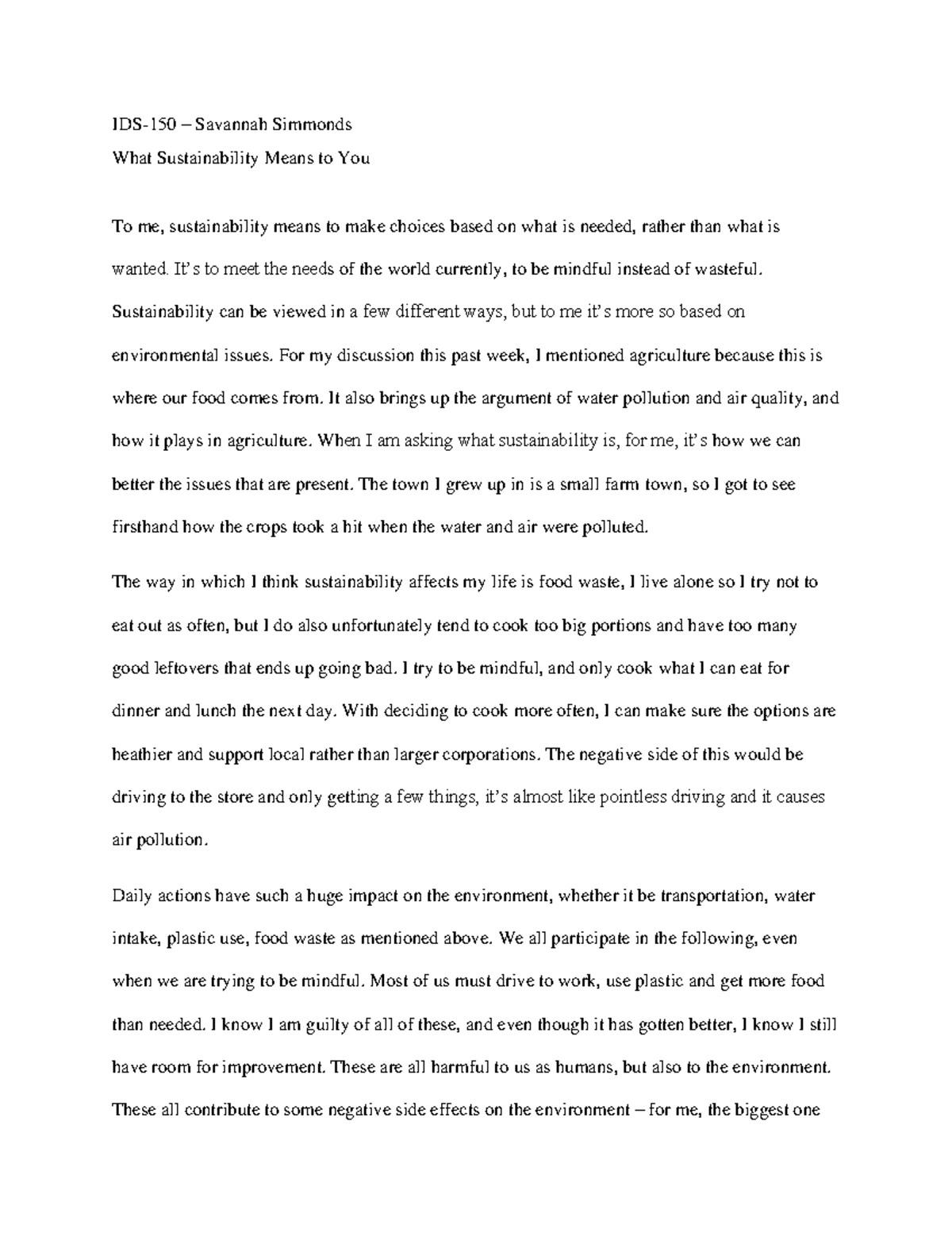 1-2 Short Paper ; IDS150 - IDS- 150 – Savannah Simmonds What ...