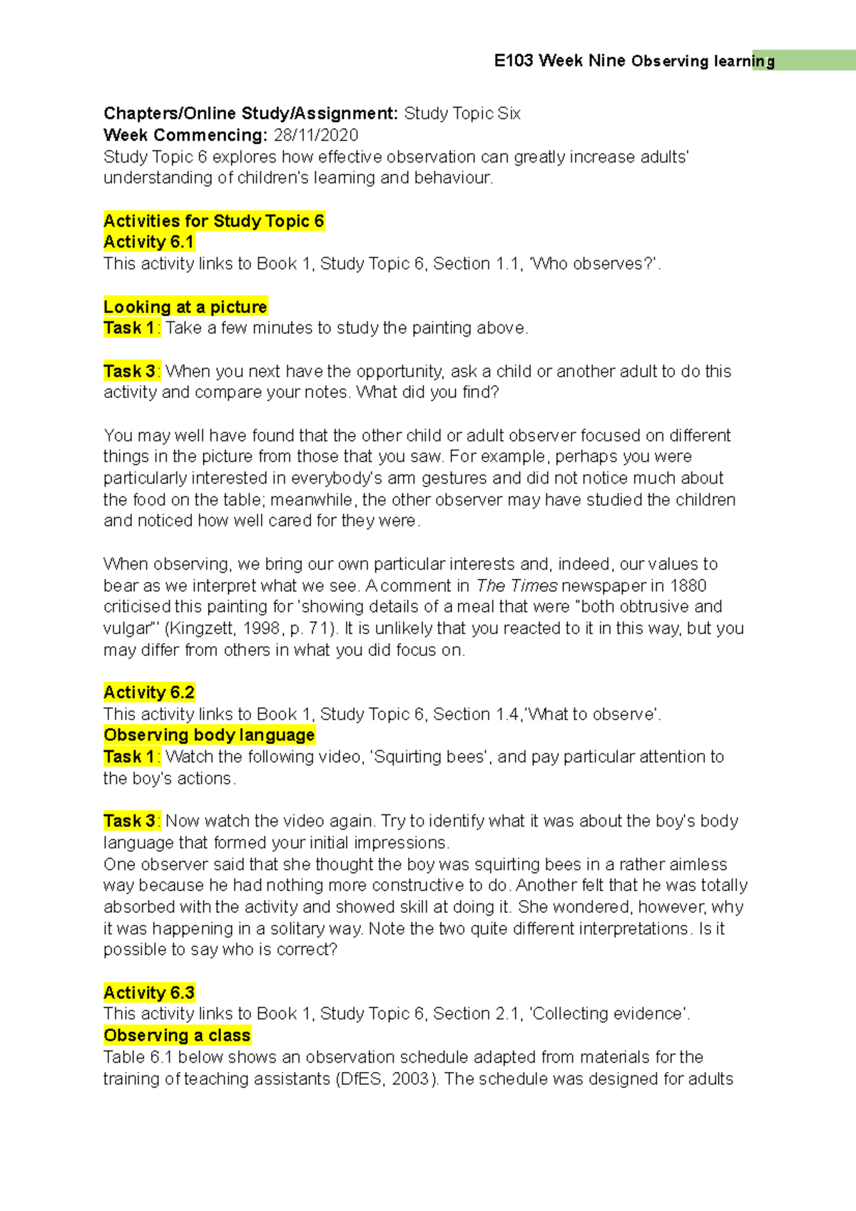 Study Topic 6 - Activities for Study Topic 6 Activity 6. This activity ...