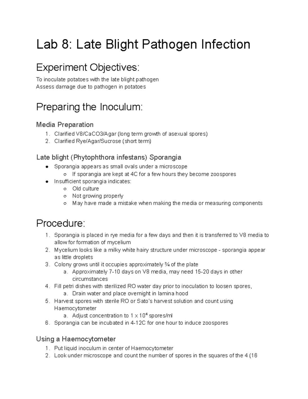 Plnt 2510 Lab Test 3 Review - Lab 8: Late Blight Pathogen Infection ...
