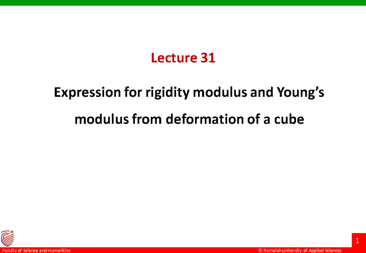 L31 Expression for rigidity modulus and Youngs modulus from deformation ...