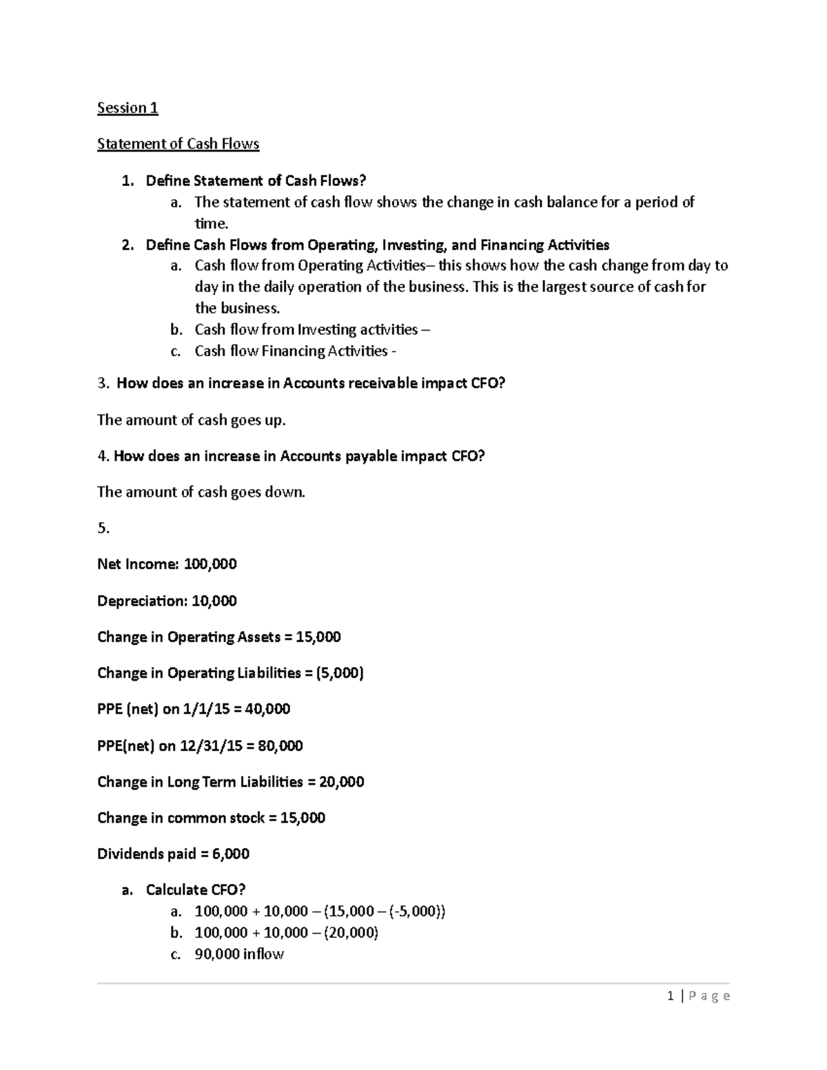 Practice Test for Terms and Keywords - Session 1 Statement of Cash ...