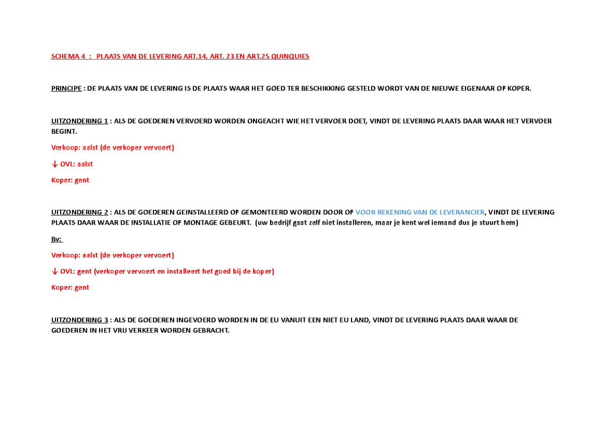 Plaats EN Tijdstip VAN DE Levering schema 4 - SCHEMA 4 : PLAATS VAN DE ...