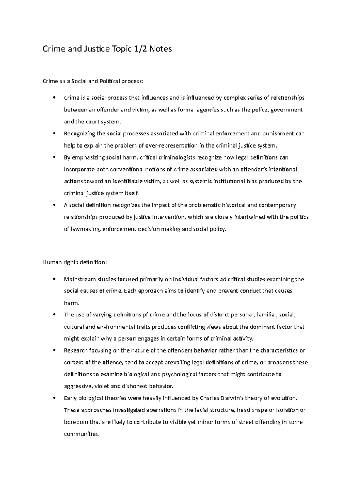 Crime and Justice Topic 1 - Recognizing the social processes associated ...