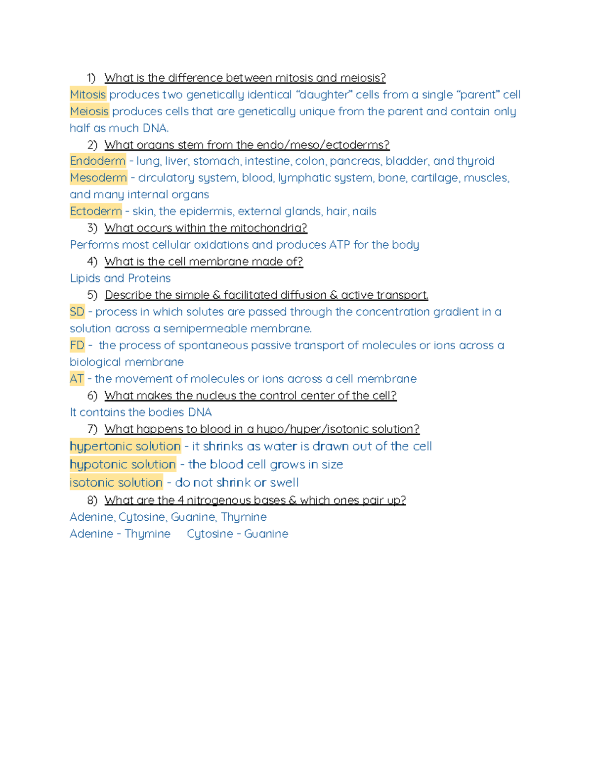 Anatomy HW - What is the dierence between mitosis and meiosis? Mitosis ...