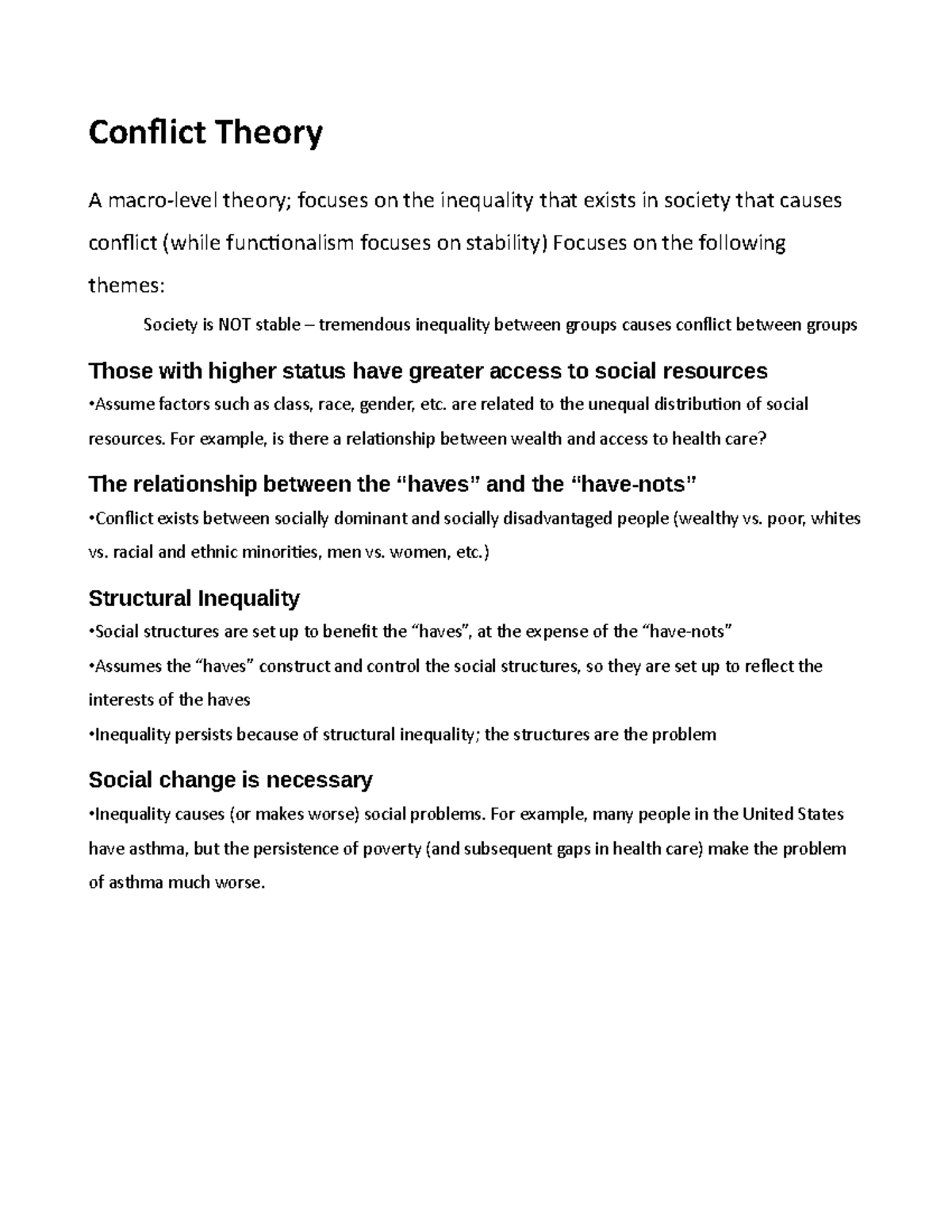 Conflict Theory Notes - Conflict Theory A macro-level theory; focuses ...