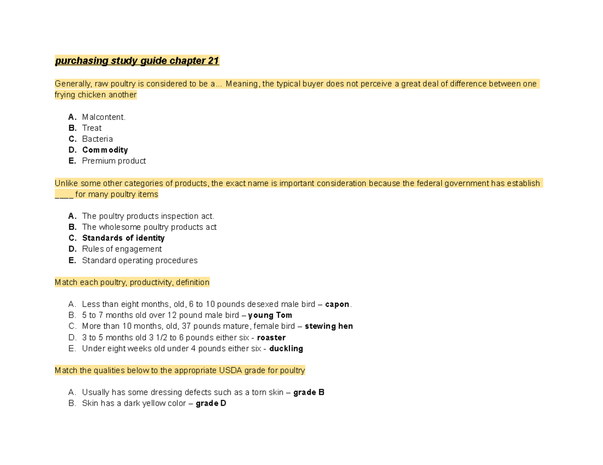 Purchasing study guide chapter 21 - .. Meaning, the typical buyer does not perceive a great deal ...