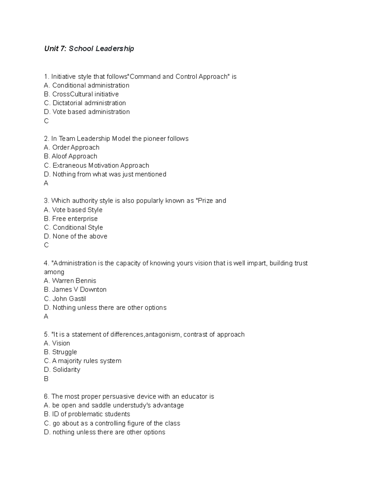 Unit 7 School Leadership - Unit 7:School Leadership Initiative style ...