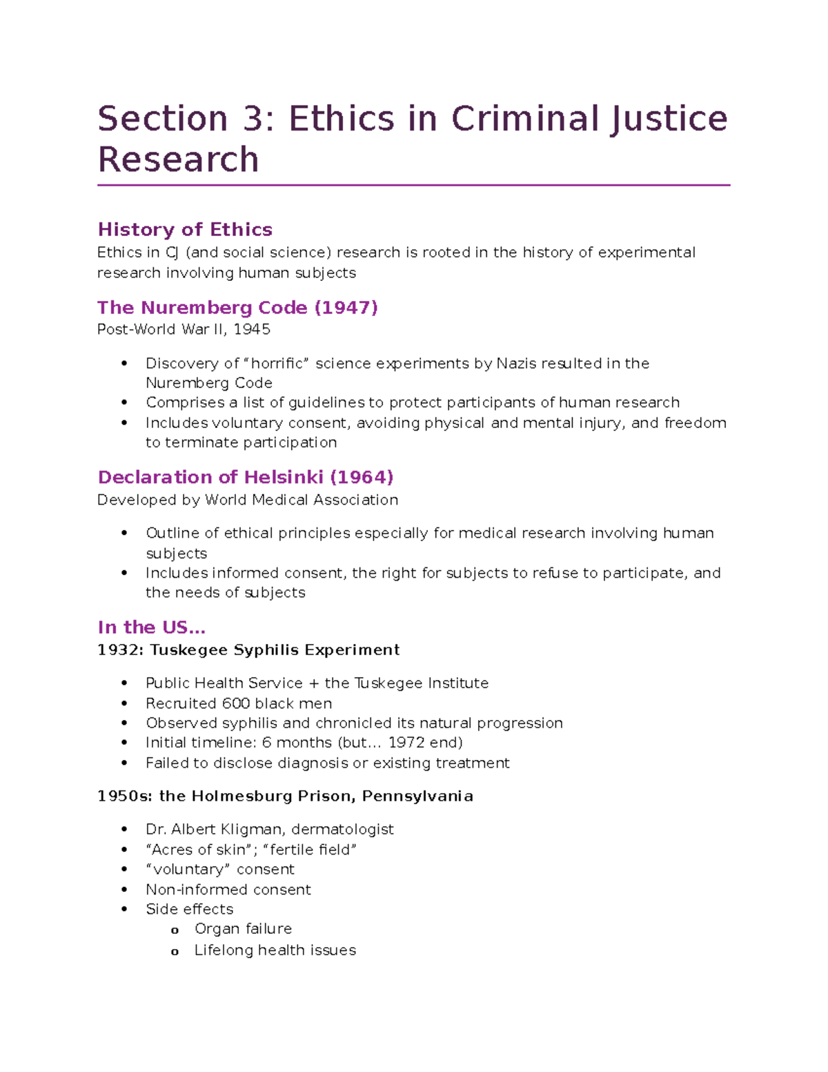 Section 3 Ethics - Section 3: Ethics in Criminal Justice Research ...