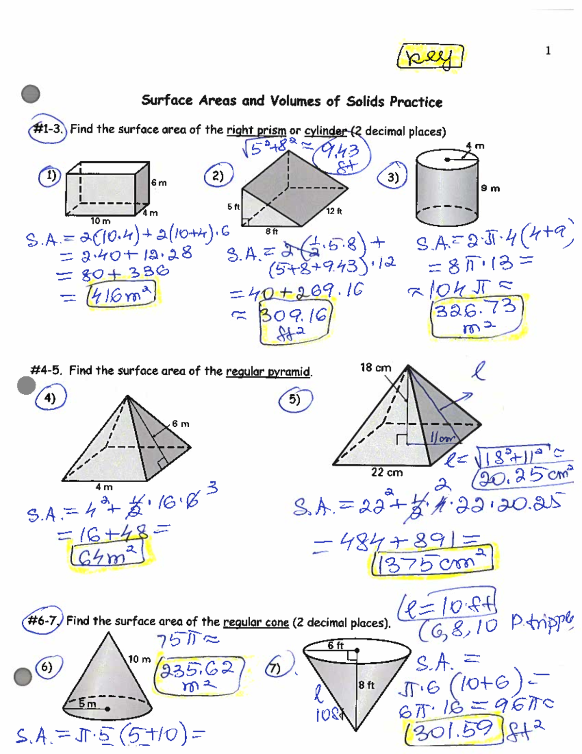 Key to Practice SAs and Volumes - Studocu