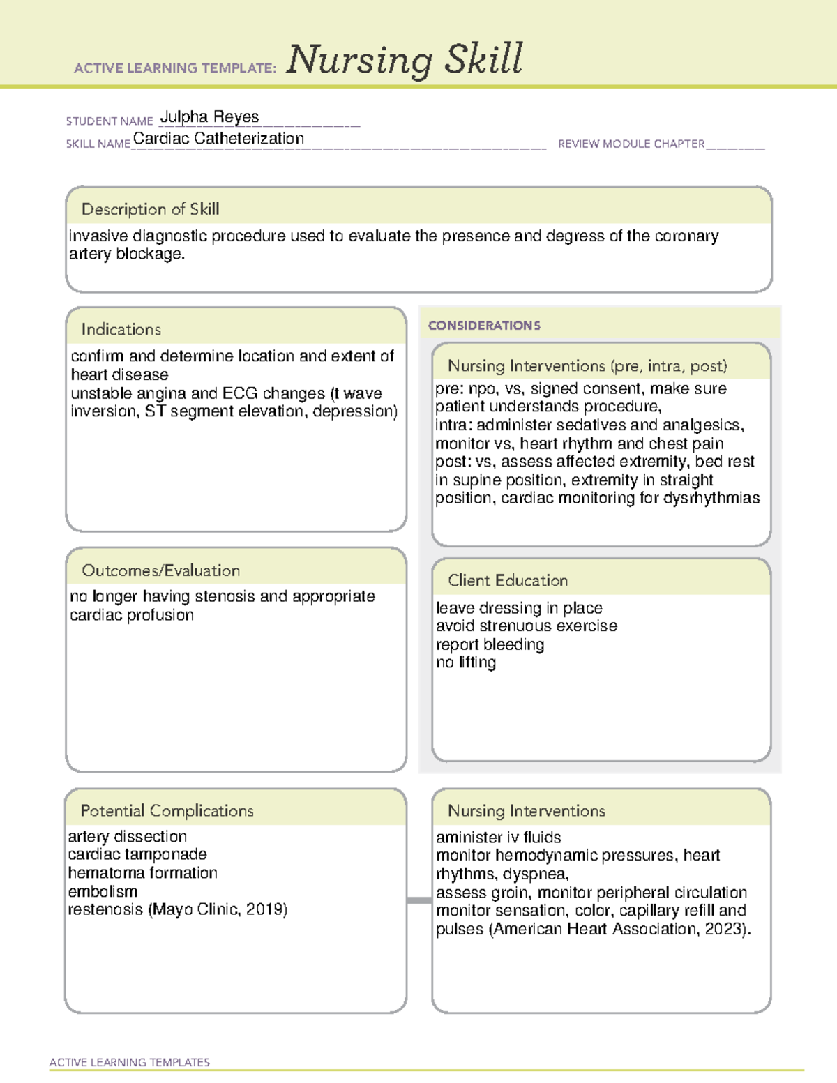 Nursing Skill Template Myocardial Infraction - ACTIVE LEARNING ...