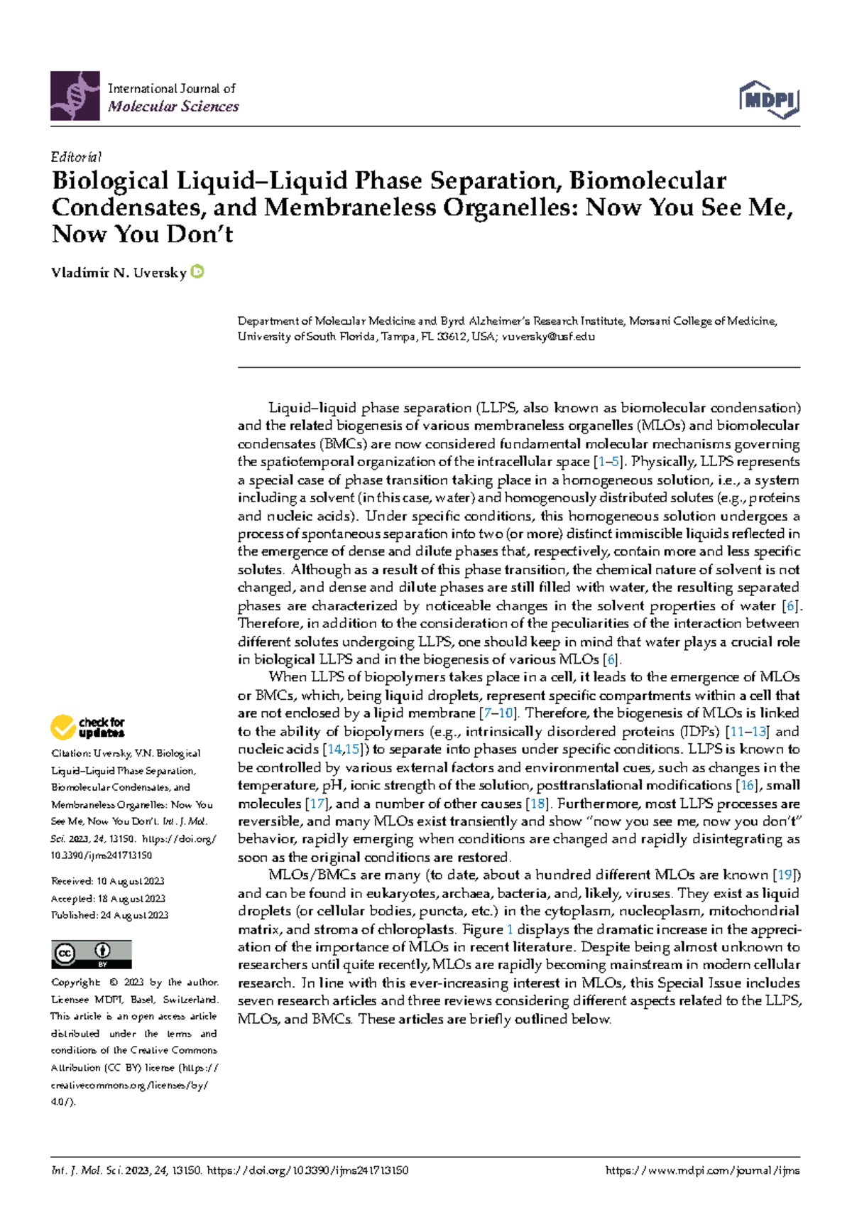 Biological Liquid–Liquid Phase Separation, Biomolecular Condensates ...