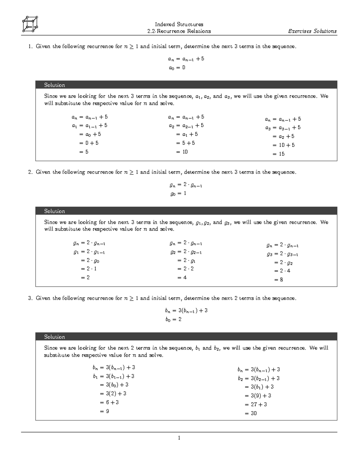 2 - Practice materials - 2-Recurrence Relations Exercises Solutions ...