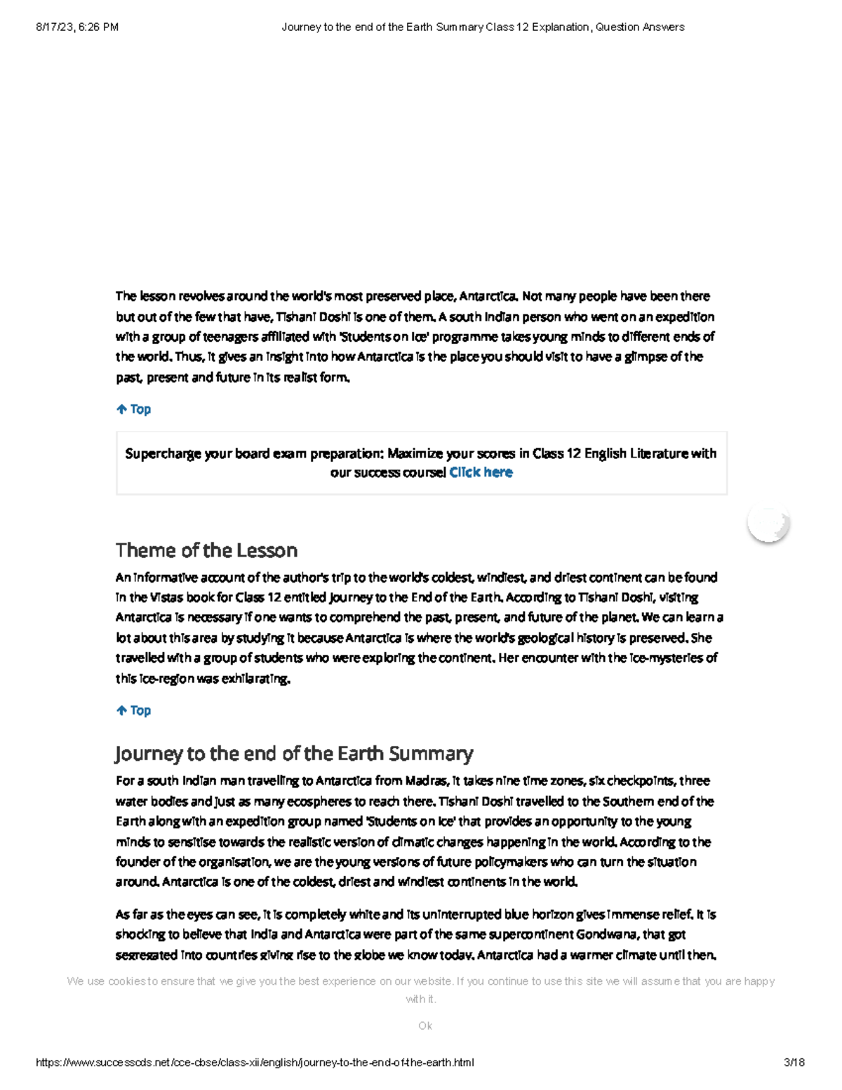 Journey to the end of the Earth Summary Class 12 Explanation, Question ...