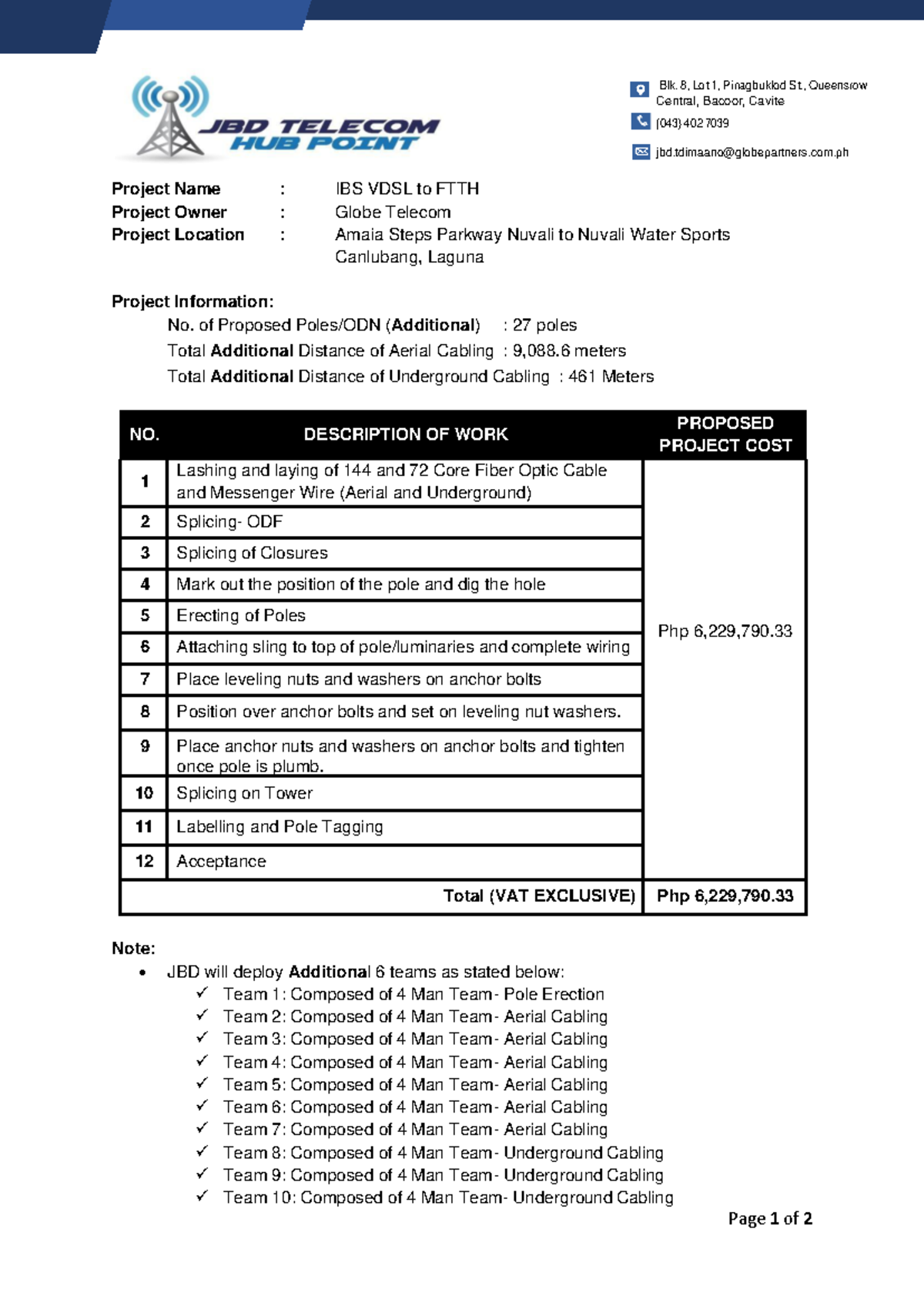NEW Computation AND Breakdown IBS VDSL to FTTH - Blk. 8 , Lot 1 , Pinagbuklod St., Queensrow ...