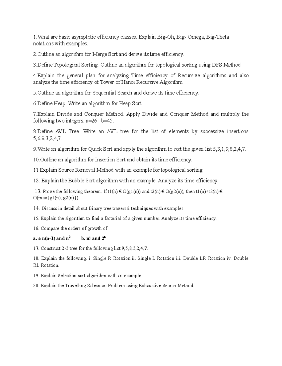 ADA-Question Bank - null - 1 are basic asymptotic efficiency classes ...