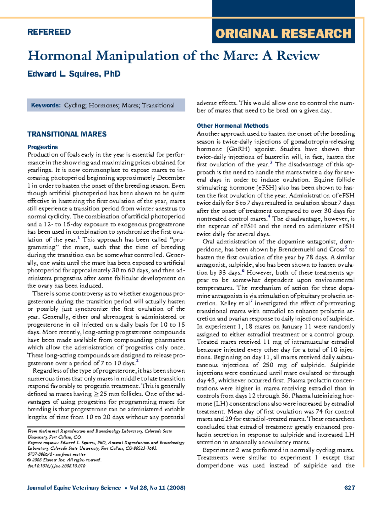 Hormal Manipulation of the Mare - REFEREED Hormonal Manipulation of the ...