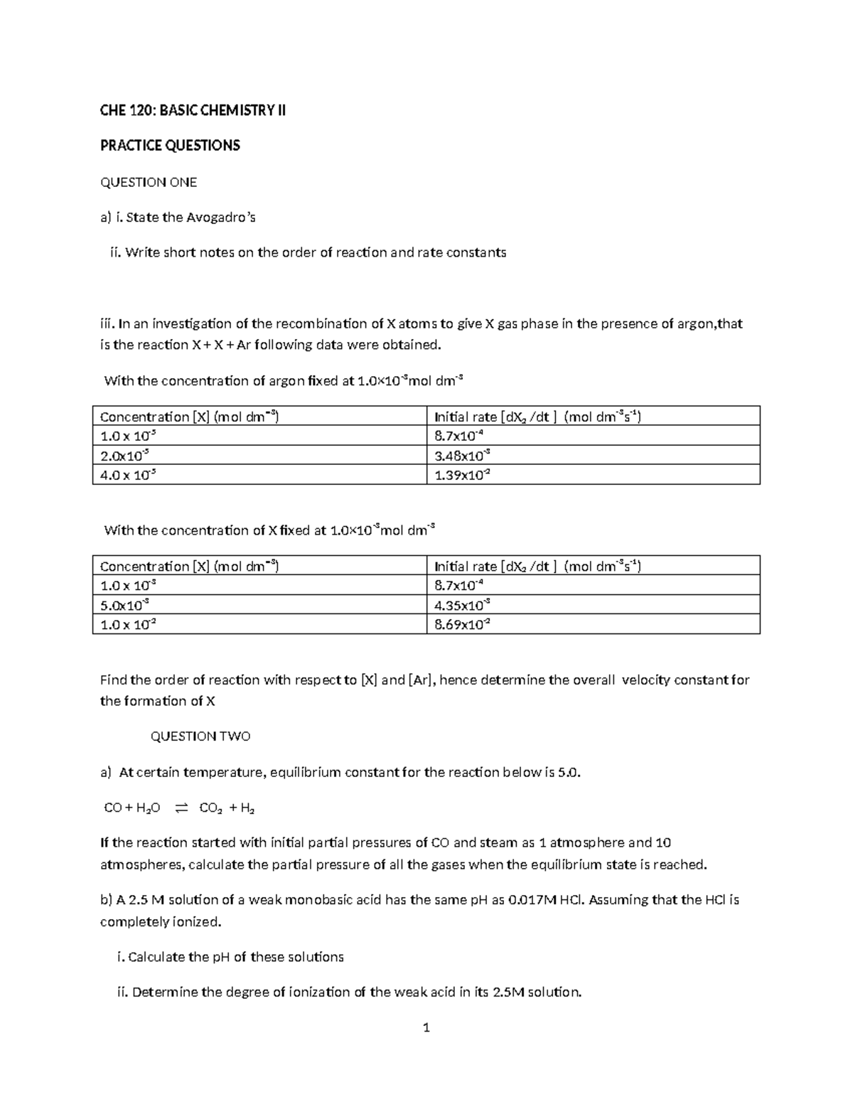 CHE 120 Practice Questions - CHE 120: BASIC CHEMISTRY II PRACTICE ...