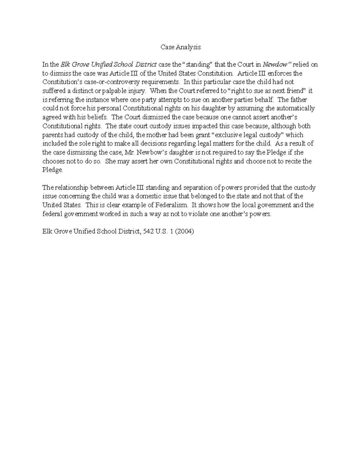 Seminar assignments - case analysis - Case Analysis In the Elk Grove ...