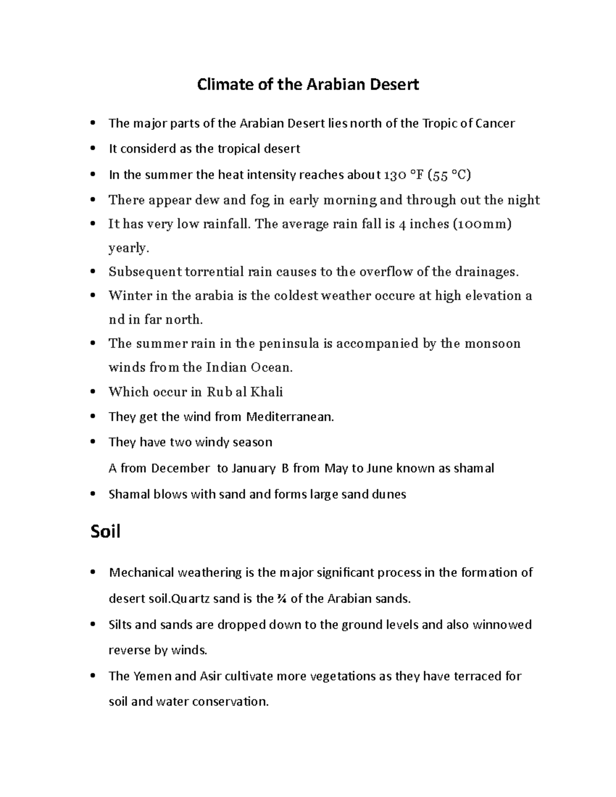 Climate of the Arabian Desert - The average rain fall is 4 inches ...
