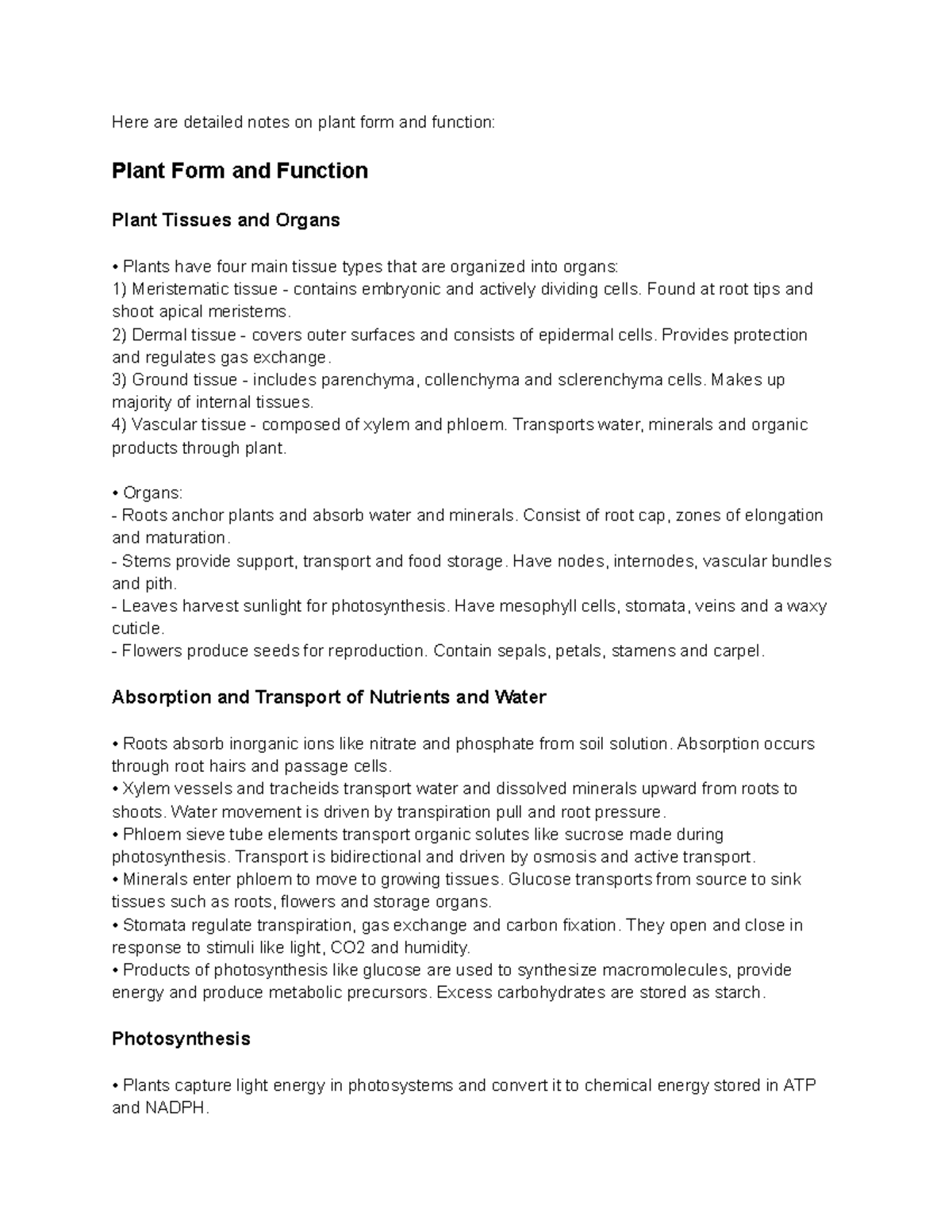 Plant Form and Function - Here are detailed notes on plant form and ...