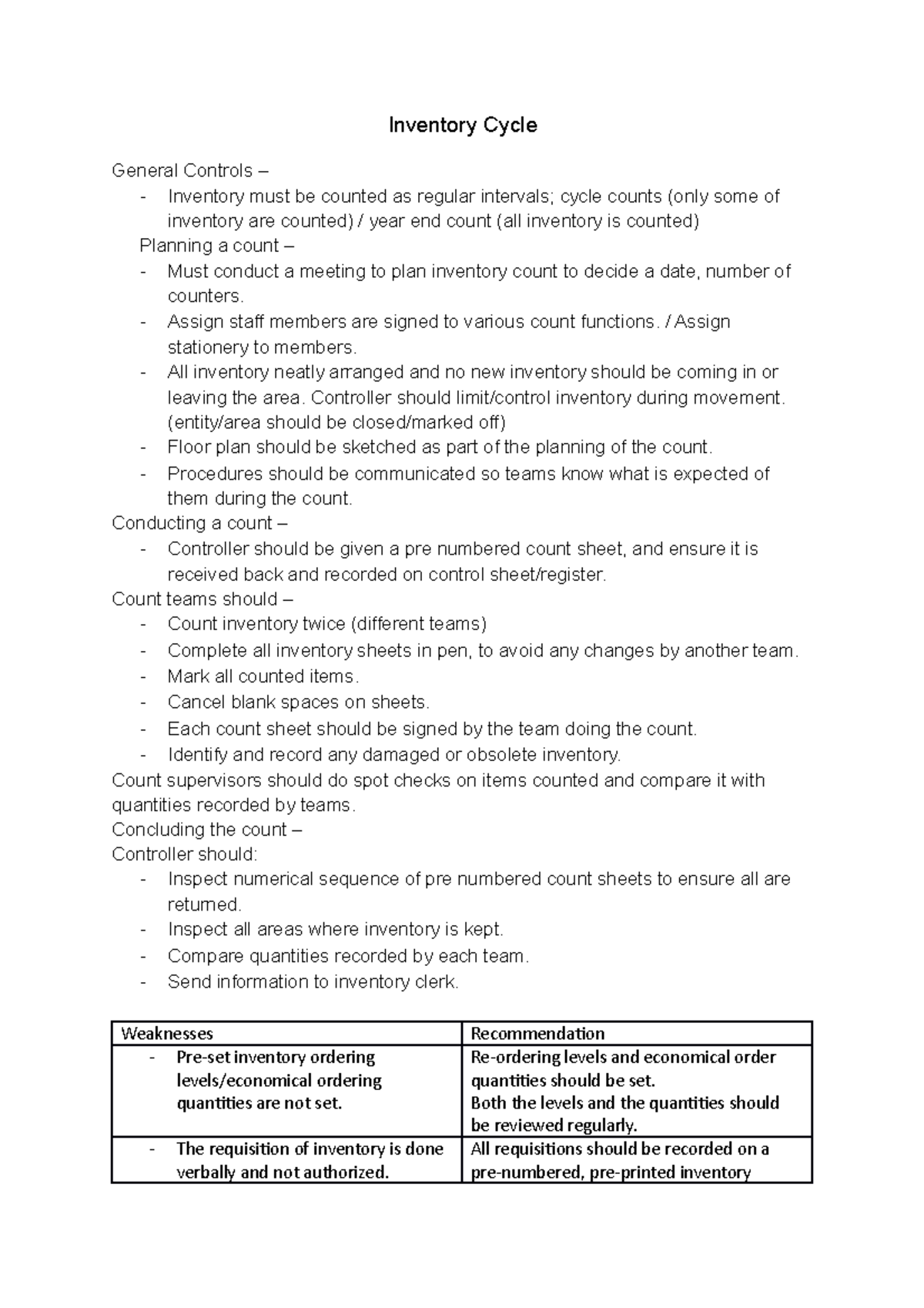 Inventory Cycle - Notes to assist in scenarios in tests. - Inventory ...