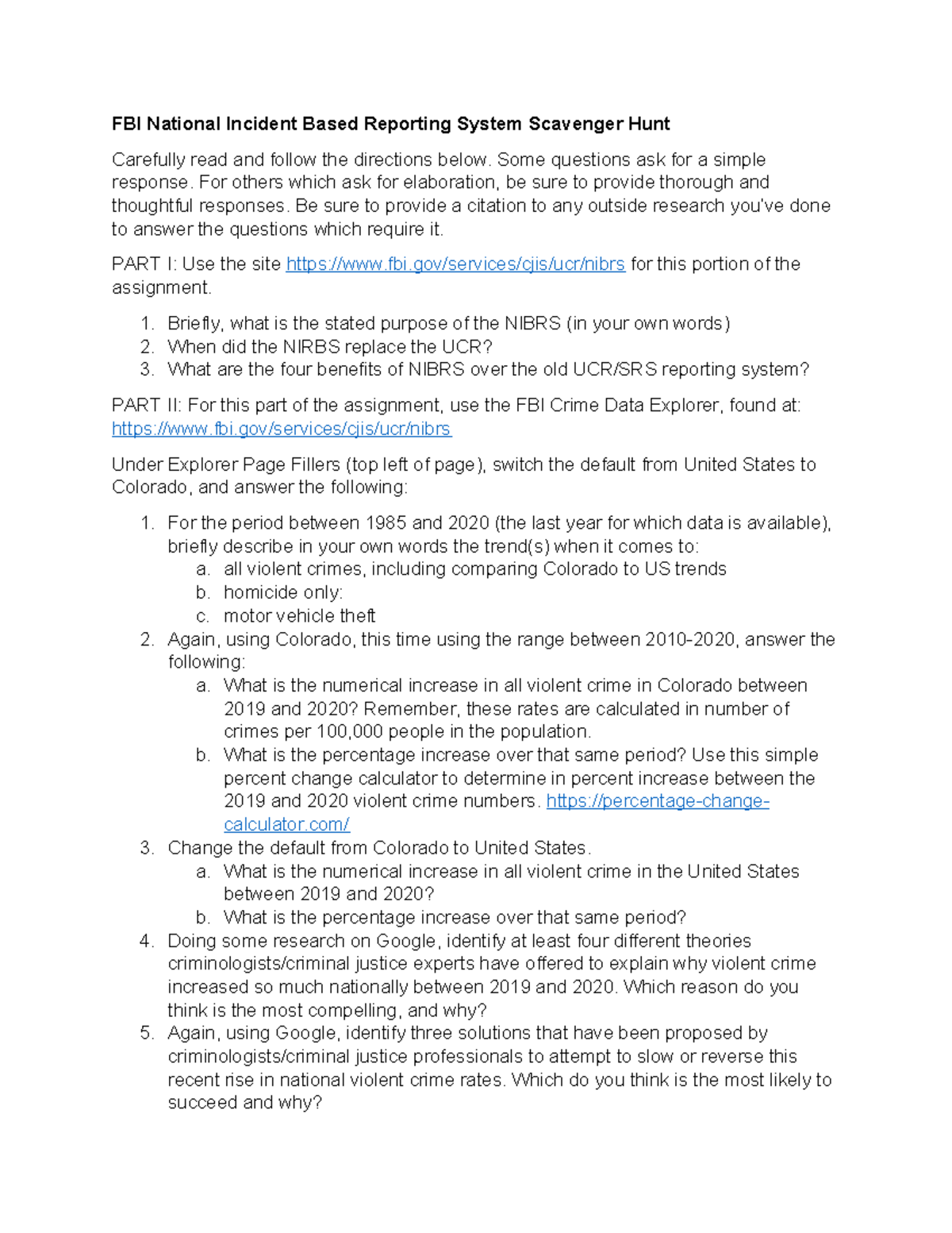FBI National Incident Based Reporting System Scavenger Hunt-student ...