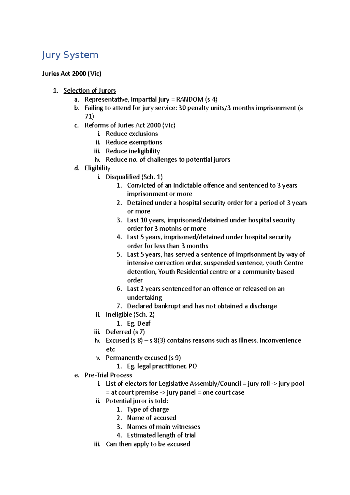 Jury System Summary - Jury System Juries Act 2000 (Vic) Selection of ...