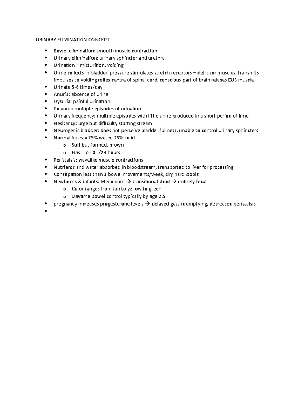 Urinary Elimination Concept - URINARY ELIMINATION CONCEPT Bowel ...