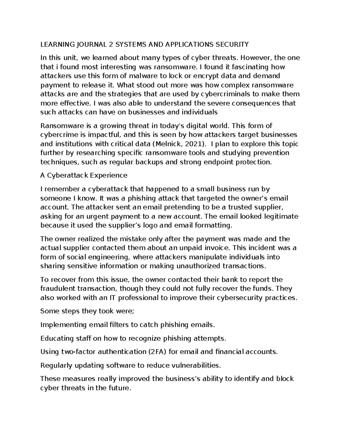 Learning Journal 2 Systems AND Applications Security - LEARNING JOURNAL ...