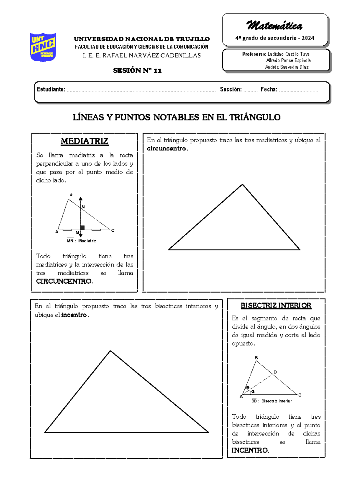 LÍNEAS Y PUNTOS NOTABLES EN EL TRIÁNGULO - SESIÓN N° 11 LÍNEAS Y P ...
