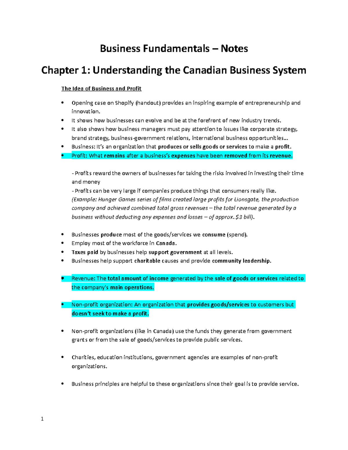 Business Fundamentals - Notes (Chapter 1) - Business Fundamentals ...