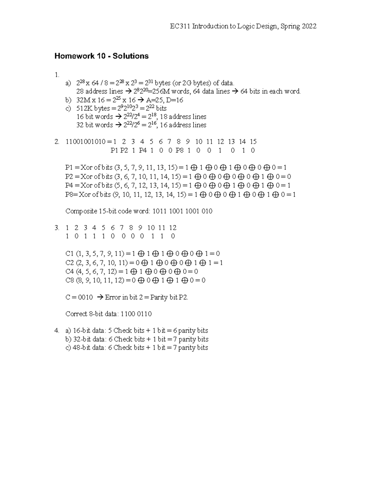 EC311 HW10 sol - Prof. Tali Moreshet - EC311 Introduction to Logic Design, Spring 2022 Homework ...