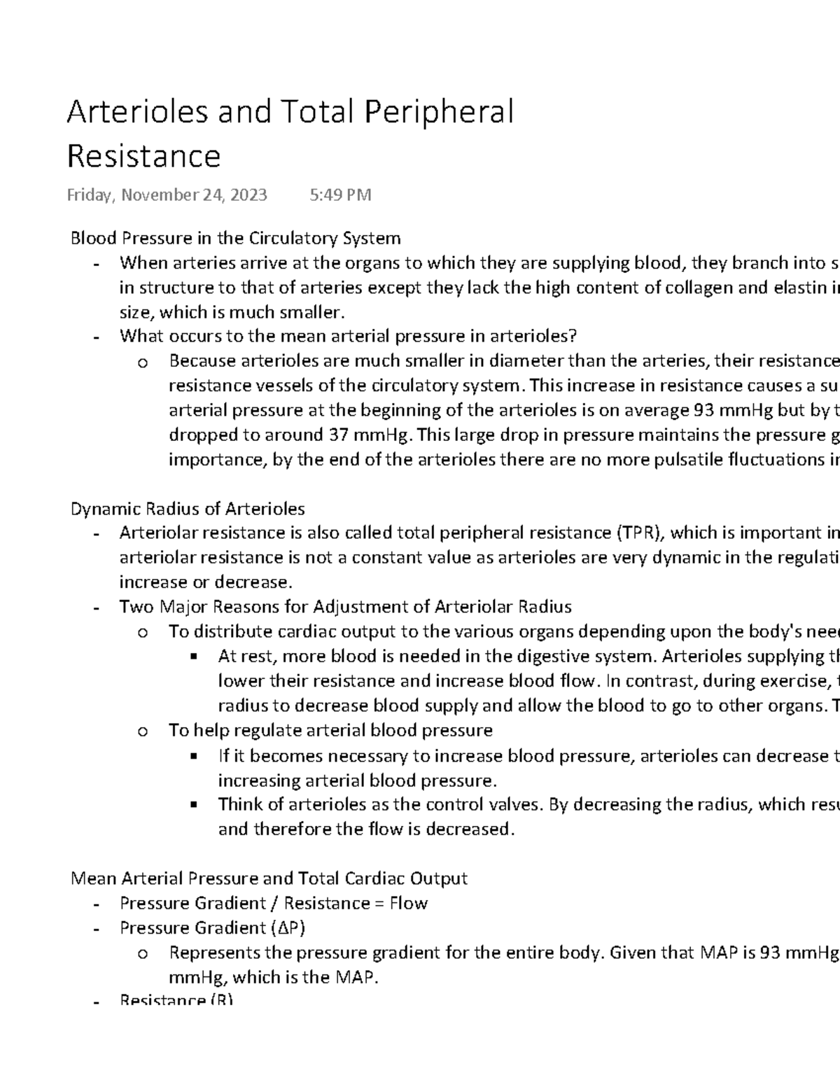 Arterioles and Total Peripheral Resistance - Blood Pressure in the ...
