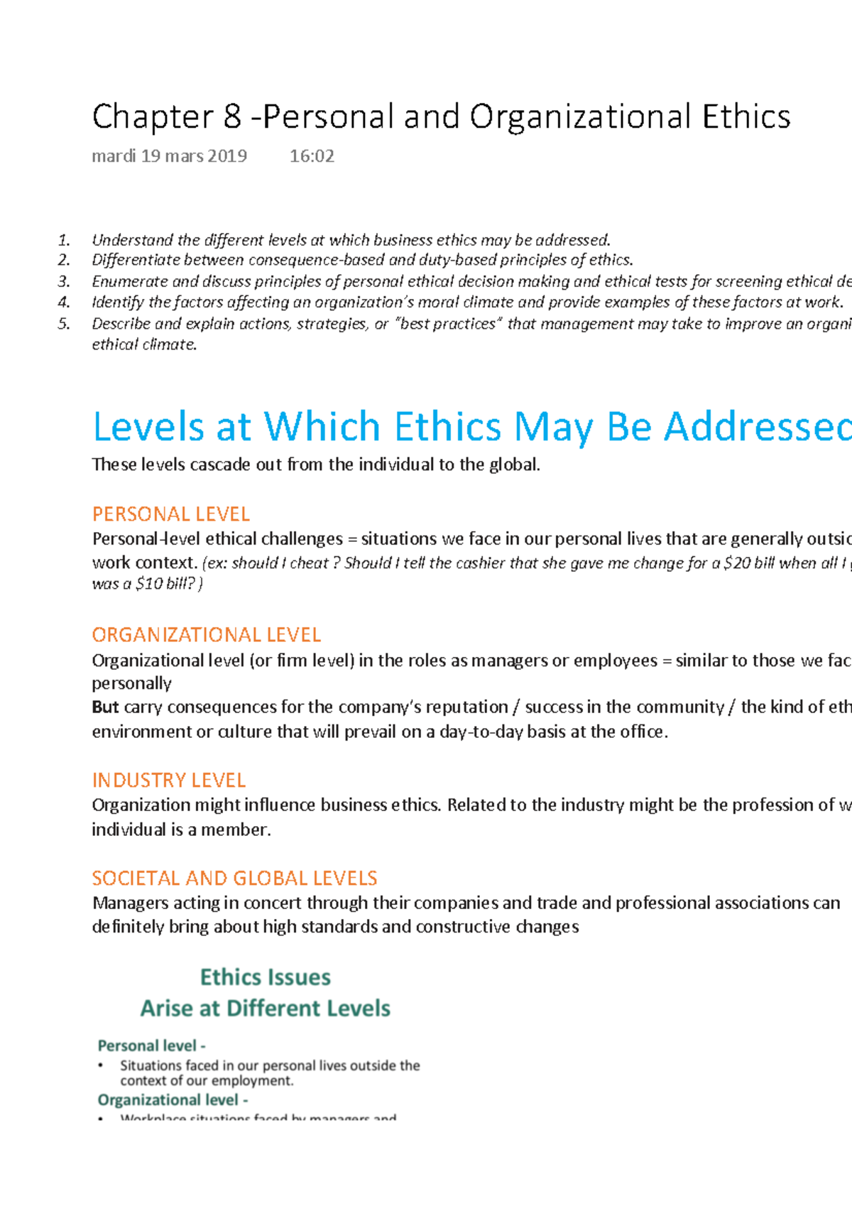 Chapter 8 Personal and Organizational Ethics - Understand the different ...
