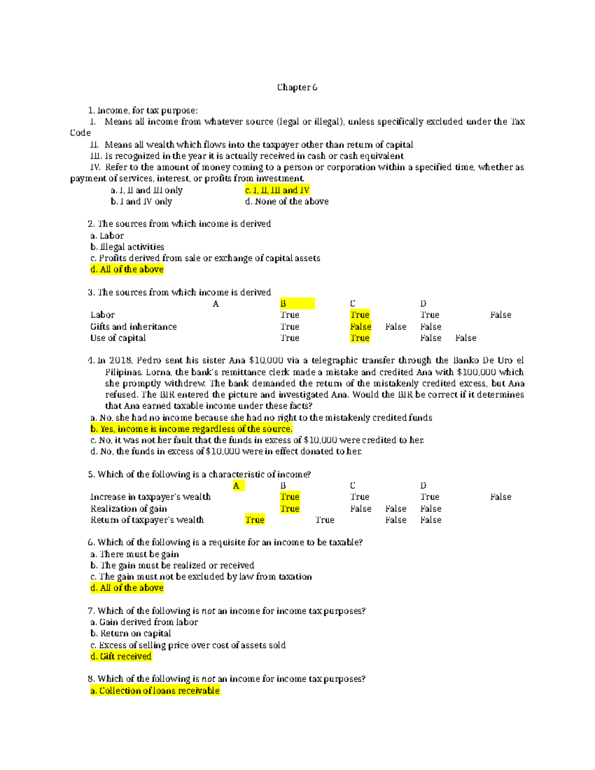 06 Gross Income taxation questionnaire - Chapter 6 Income, for tax ...