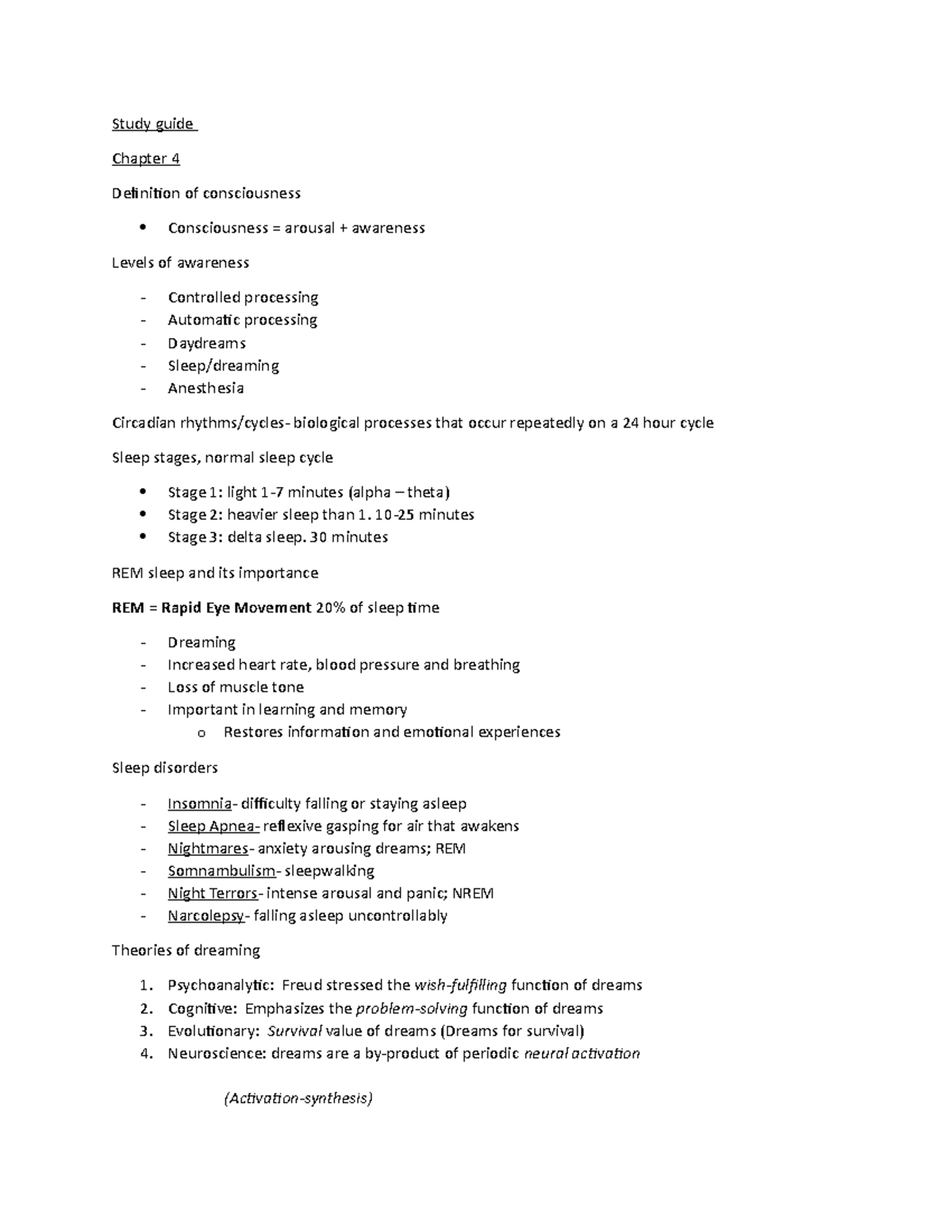 Psych study guide chapter 4 - Study guide Chapter 4 Definition of ...