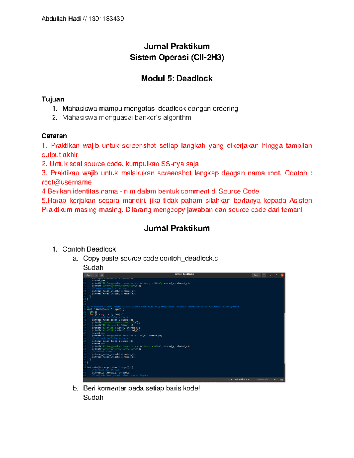 Jawaban Modul 5 Handling Deadlock With Ordering And Practice Banker S Algorithm Jurnal