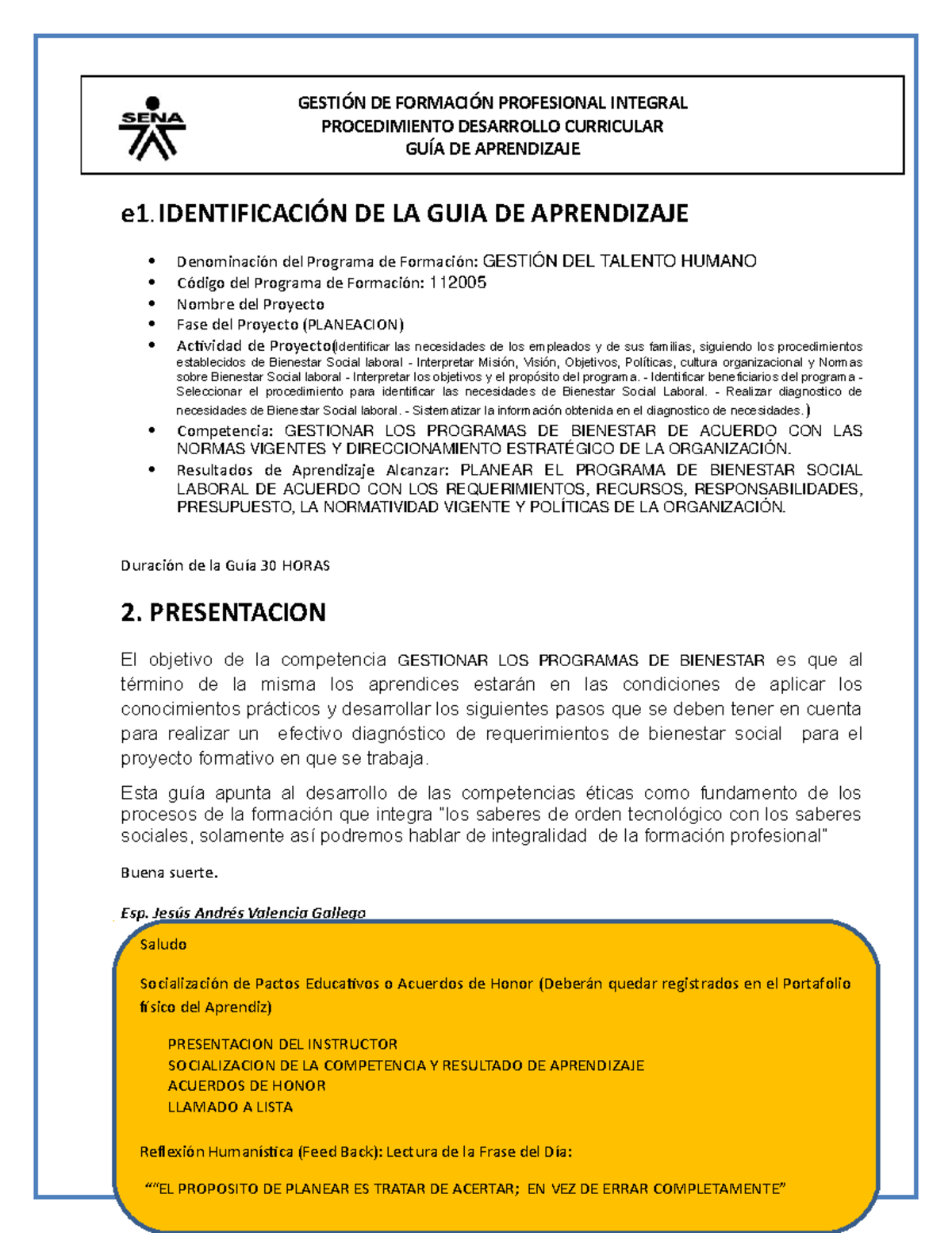 GFPI-F-019 Formato Guia de Aprendizaje, Planear EL Programa DE Bienestar - GESTIÓN DE FORMACIÓN ...