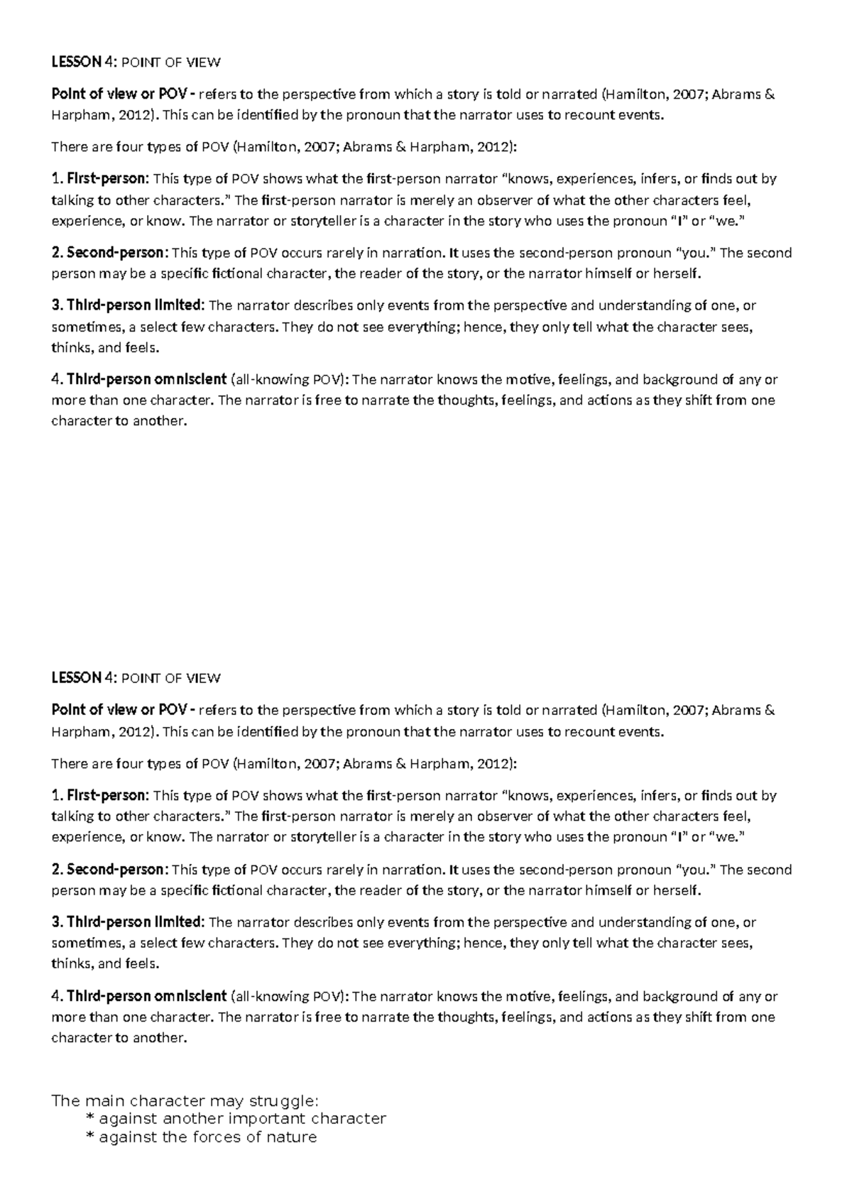 Lesson 4 Point of View - N/A - LESSON 4: POINT OF VIEW Point of view or ...