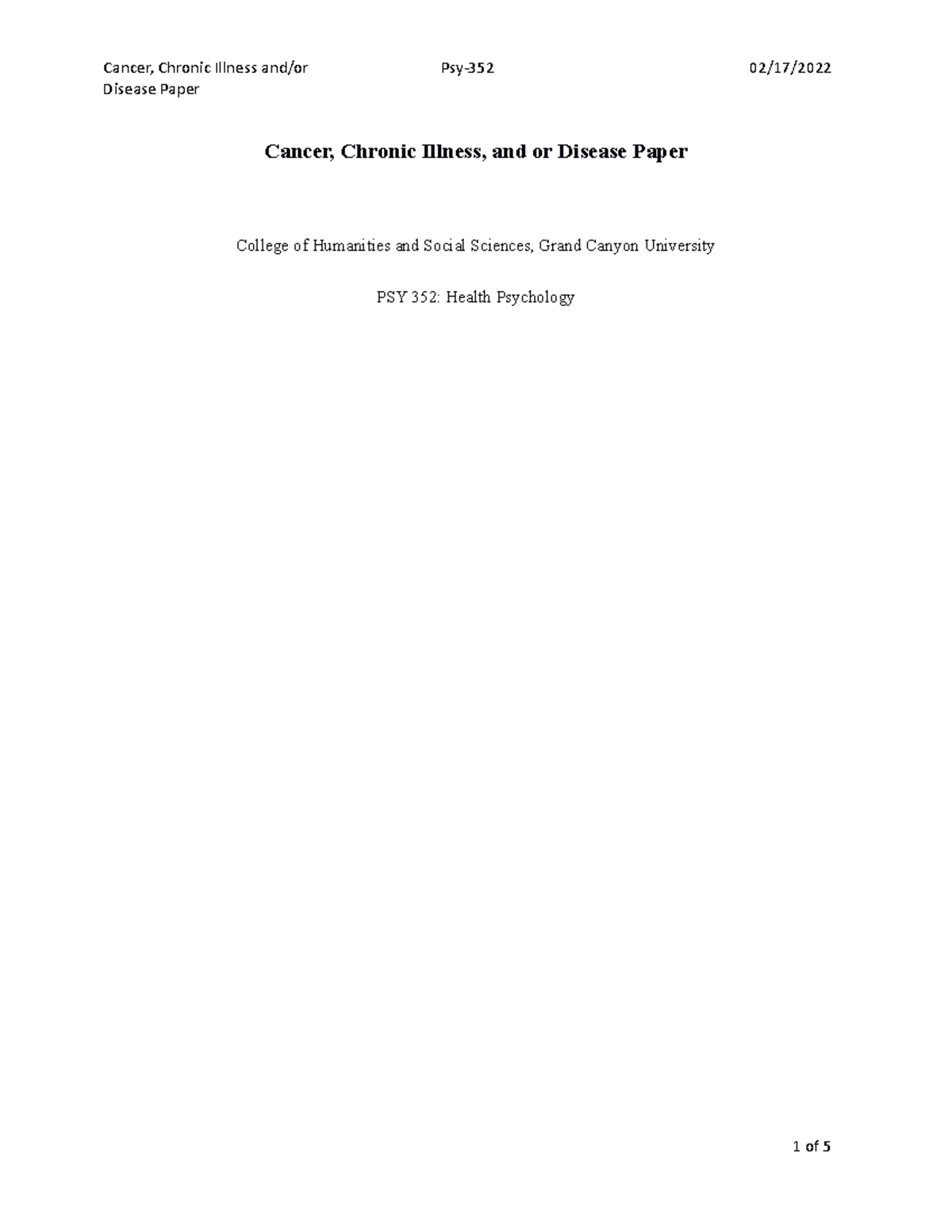 Cancer, Chronic Illness, and or Disease Paper - Disease Paper Cancer ...