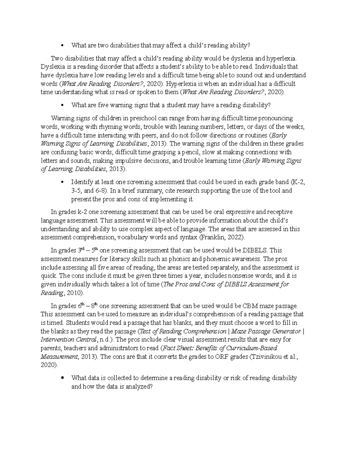 Selecting Screening Tools - What are two disabilities that may affect a ...