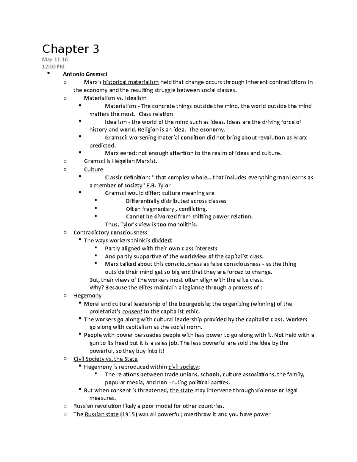 Chapter 3 - theory - Chapter 3 May-11-16 12:00 PM Antonio Gramsci o ...