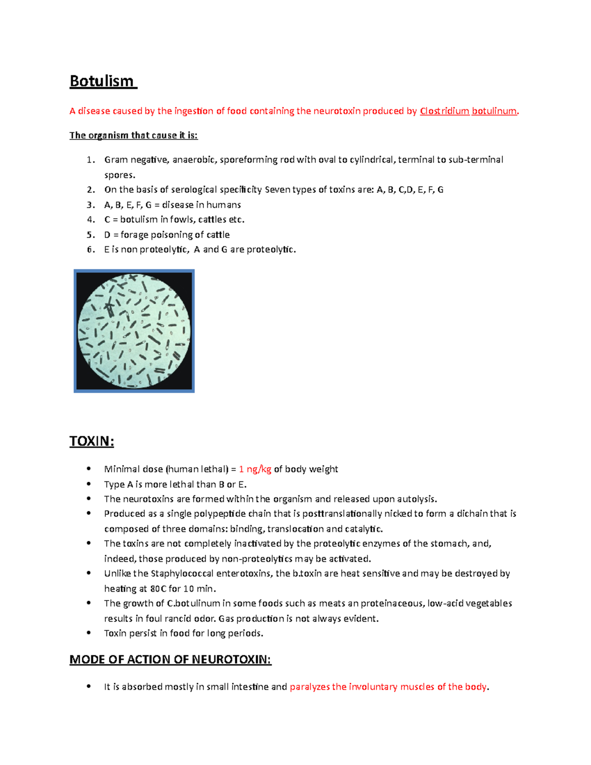 Botulism - Lecture notes 2-3 - Botulism A disease caused by the ...